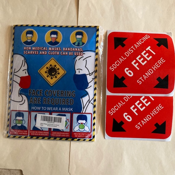 Office | 2 Social Distancing Stickers 5 How To Wear A Face Mask Poster ...